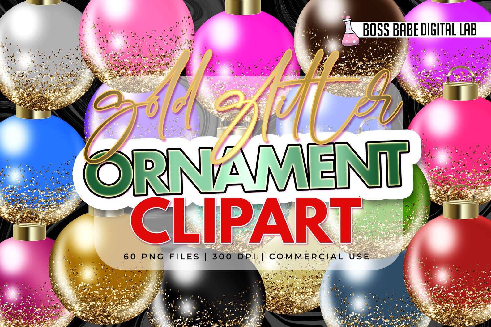 Gold Glitter Christmas Ornament Clipart: christmas - Etsy