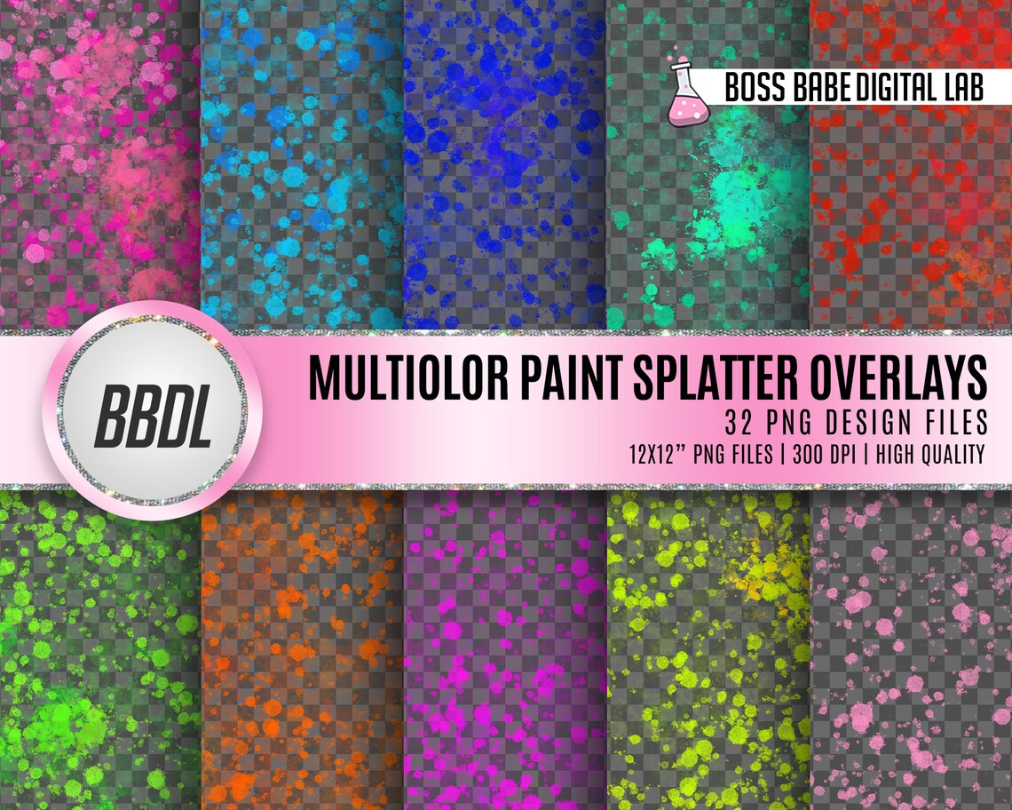 Multi Color Ink Splatter Overlays Transparent PNG Digital - Etsy