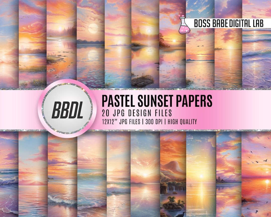 20 Sunset Digital Paper | Pastel Gradient | Pastels Digital Paper JPG ...