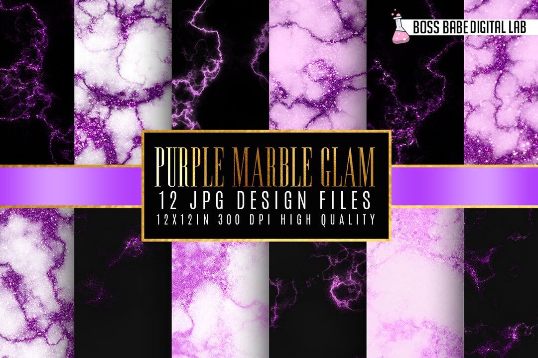 Purple Glam Marble Digital Paper, Purple Glam Marble Paper, Marble ...