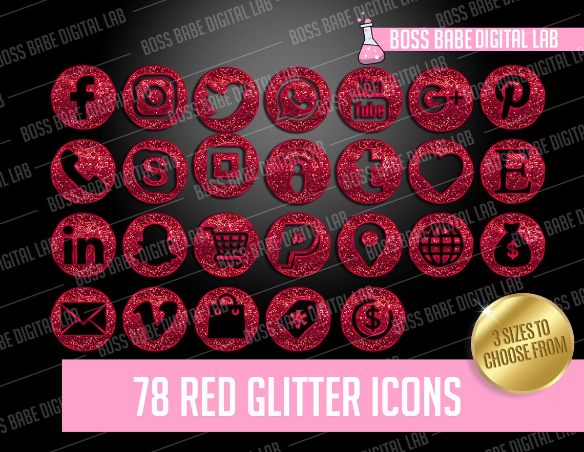 Red Glitter Icon Kit Red Social Media Icons Red Social Media - Etsy