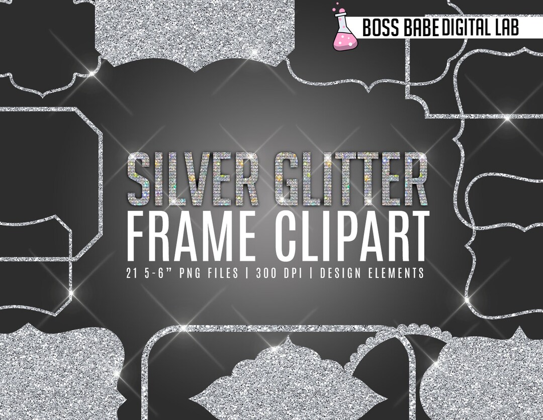 Silver Glitter Frame Clipart, Silver Glitter Design Elements, Silver ...