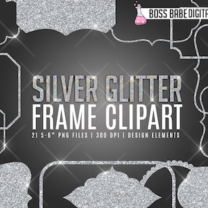 Silver Glitter Frame Clipart, Silver Glitter Design Elements, Silver ...
