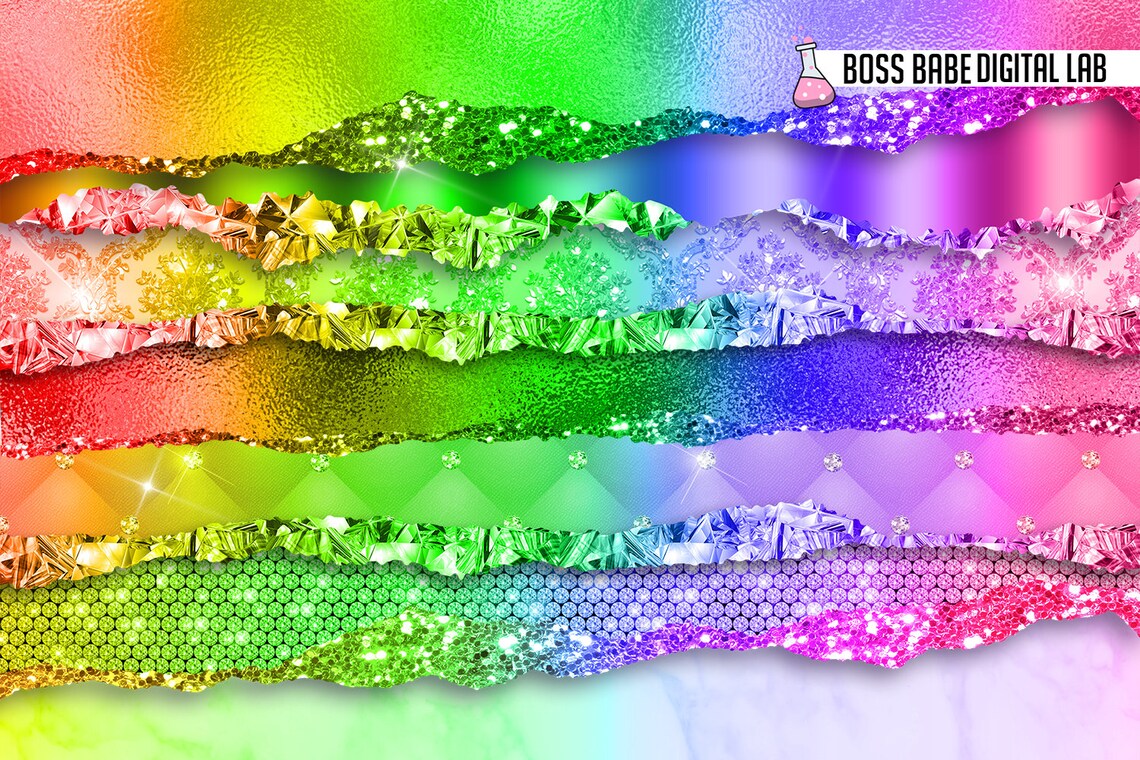 Glam Rainbow Tears Clipart, Glitter Rainbow Tear Borders Clipart ...