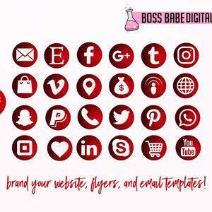 Red Satin Website Icon Kit, Red Social Media Icons, Red Social Media ...