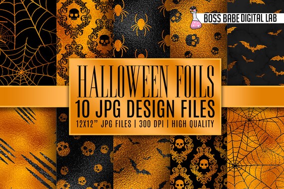 Orange and Black Halloween Foil Digital Papers 300 Dpi High | Etsy