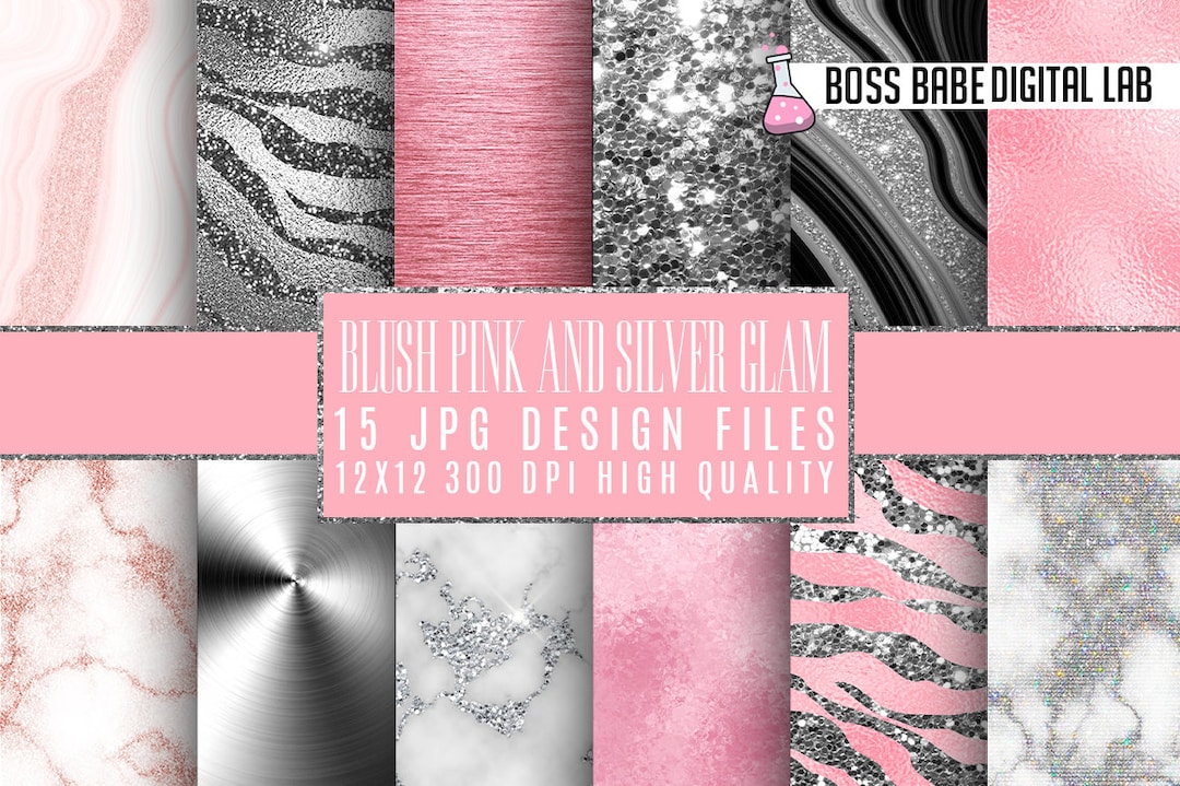 Blush Pink and Silver Glam, Blush Pink and Silver Glam Digital Papers ...
