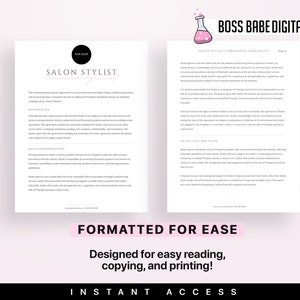 Salon Employee Commission Agreement Template for Stylists, Editable ...