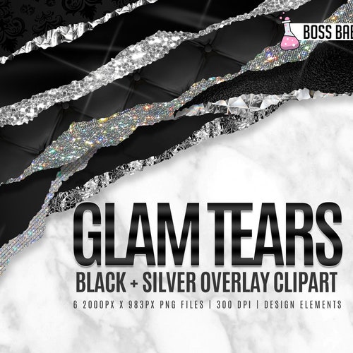 Glam Black and Silver Tears Clipart Glitter Black and Silver - Etsy