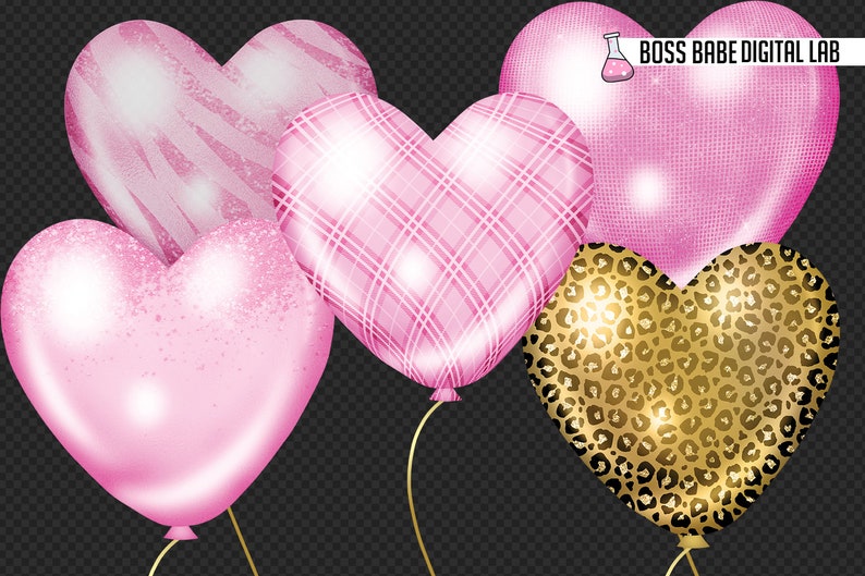 Pink and Gold Heart Balloon Clipart: "balloon Clipart" Birthday Clipart ...