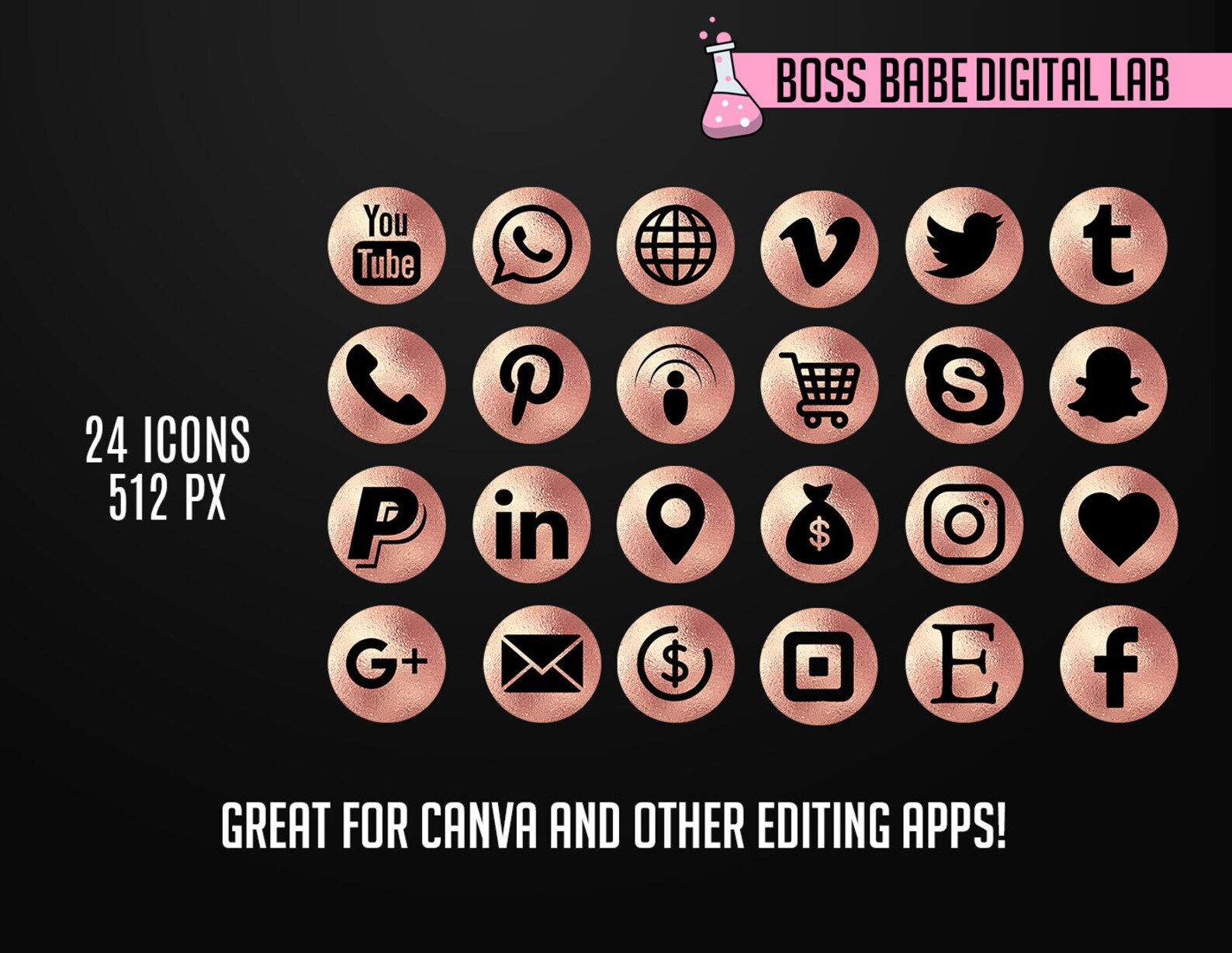 Rose Gold Website Icon Kit, Rose Gold Social Media Icons, Rose Gold ...