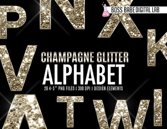 Champagne Glitter Alphabet Clipart Champagne Glitter Alphabet | Etsy