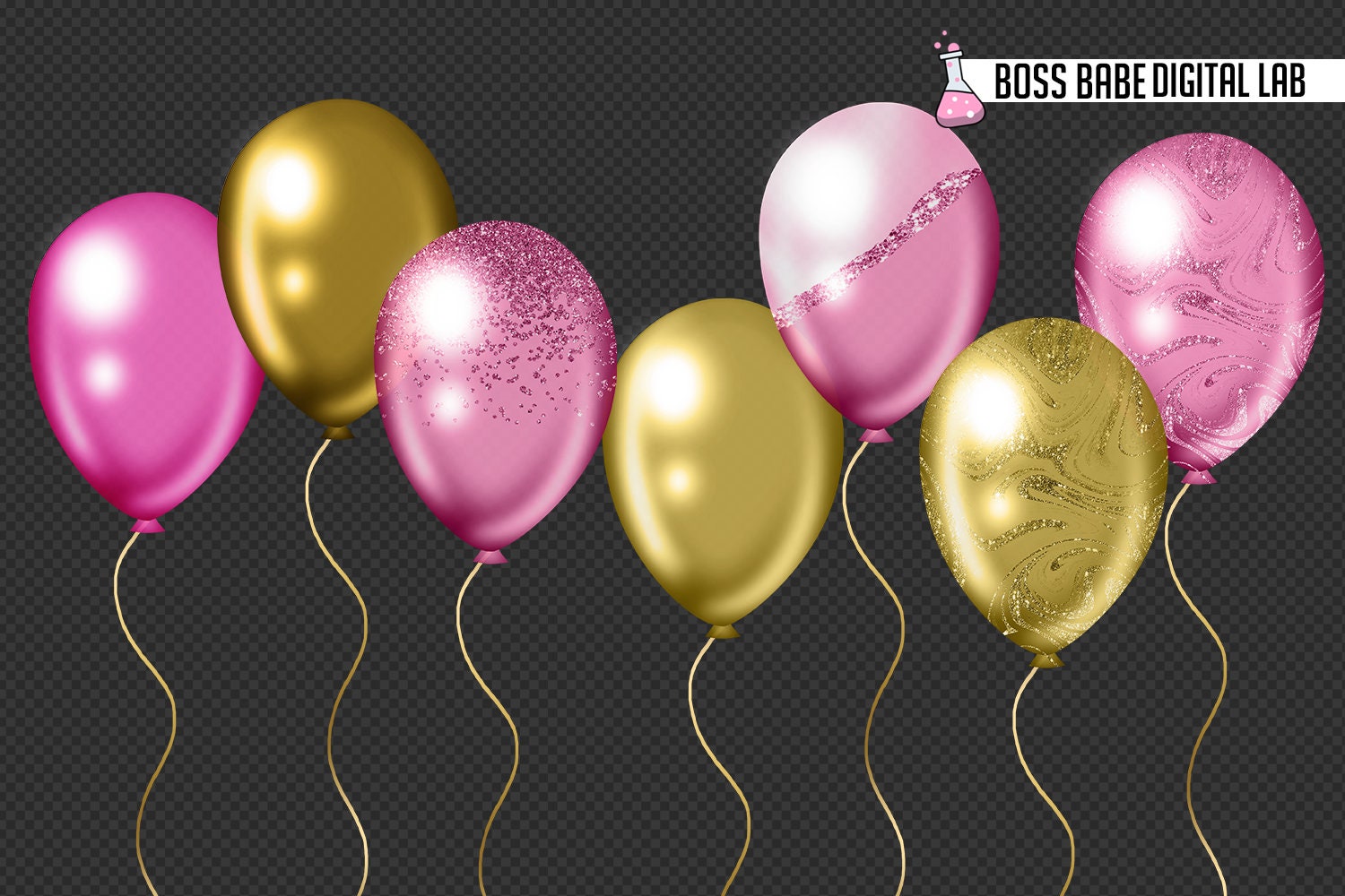 Pink and Gold Balloon Clipart Clipart: balloon - Etsy