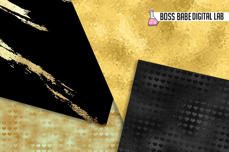 Black and Gold Luxury Textures Foil Digital Paper Gold Foil - Etsy