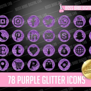 Purple Glitter Icon Kit, Purple Social Media Icons, Purple Social Media ...