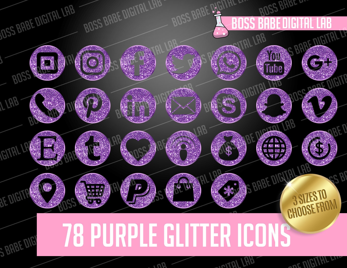 Purple Glitter Icon Kit Purple Social Media Icons Purple | Etsy