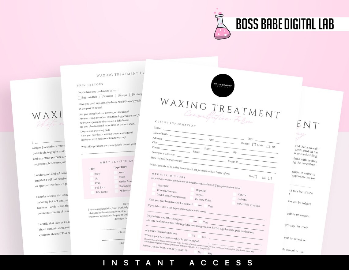 Waxing Treatment Form Bundle,professional Esthetician Forms Bundle ...