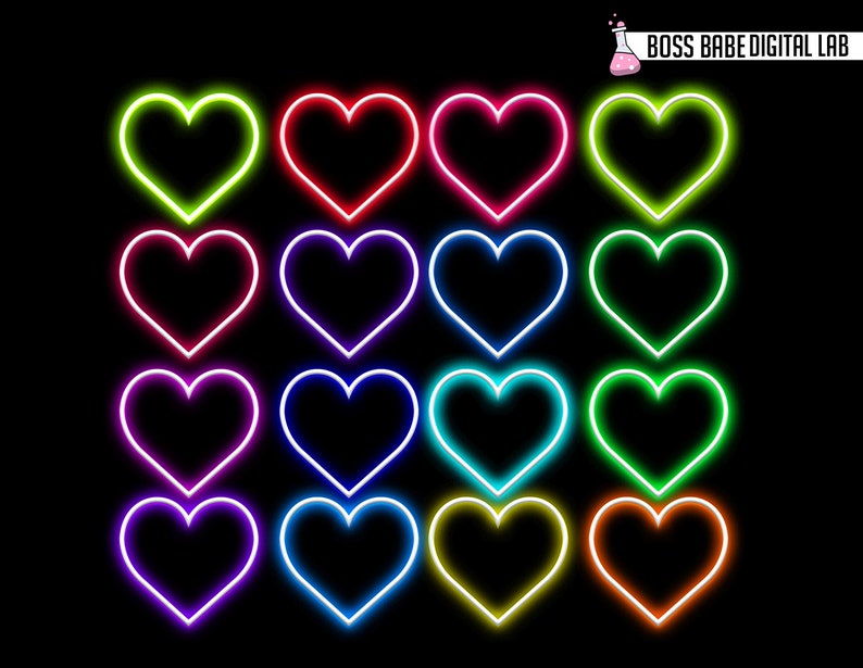 Neon Hearts Neon Hearts Clipart Neon Clipart Neon PNG | Etsy
