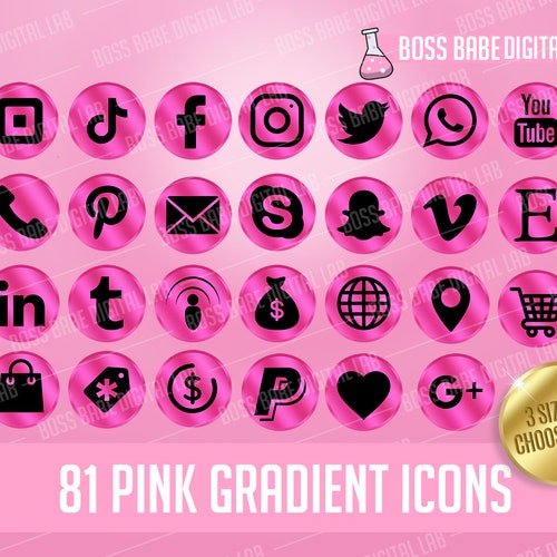 Hot Pink and Black Website Icon Kit Hot Pink Social Media | Etsy