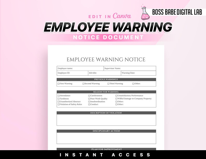 Employee Warning Notice Template, Canva Template, Employee Discipline ...