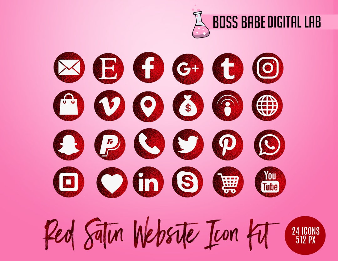 Red Satin Website Icon Kit, Red Social Media Icons, Red Social Media ...