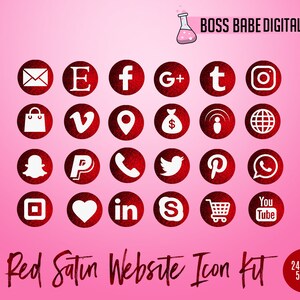 Red Satin Website Icon Kit, Red Social Media Icons, Red Social Media ...