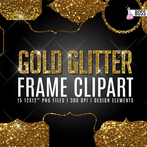 Gold Glitter Frame Clipart Gold Glitter Design Elements Gold | Etsy