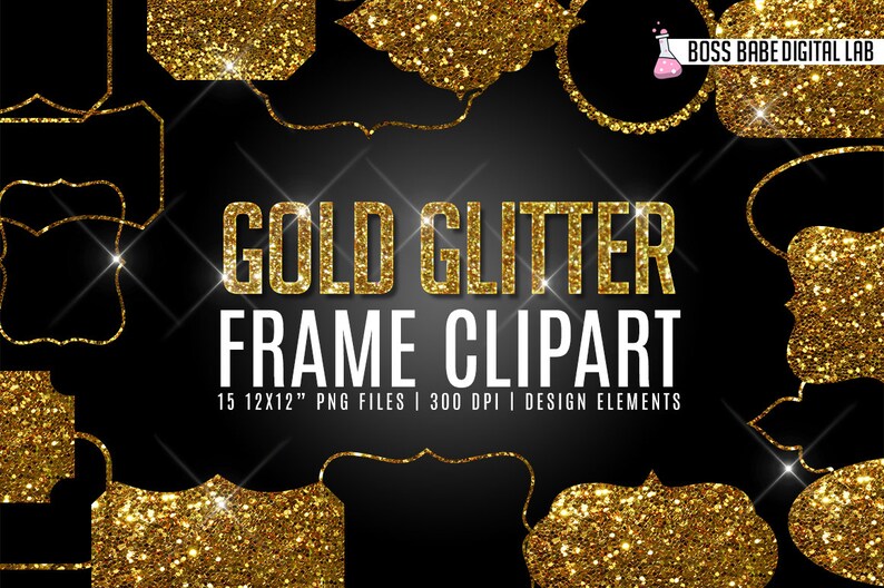 Gold Glitter Frame Clipart Gold Glitter Design Elements Gold - Etsy