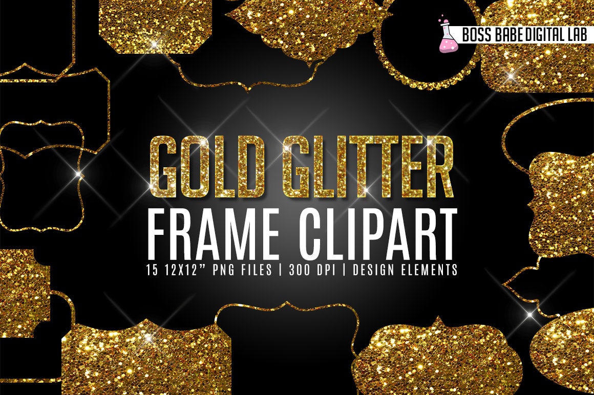 Gold Glitter Frame Clipart Gold Glitter Design Elements Gold | Etsy