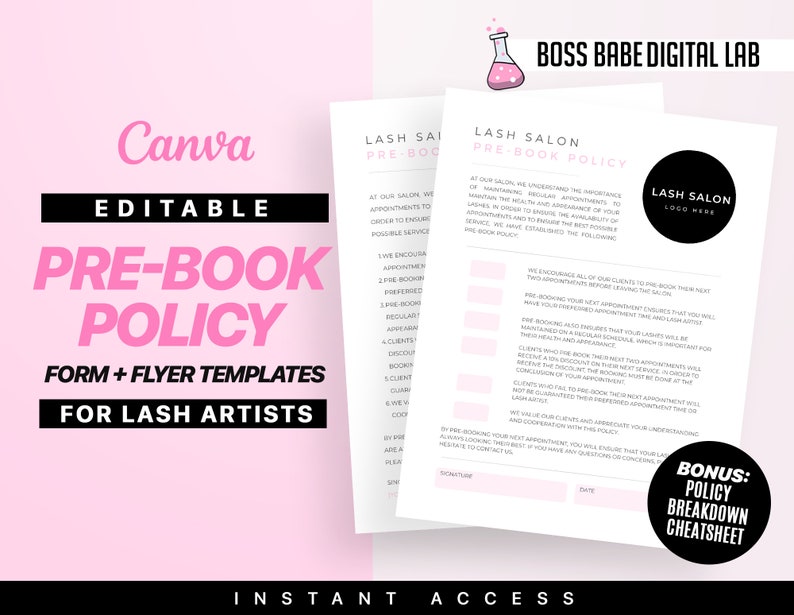 Eyelash Extension Pre-book Policy Form Editable Lash Policy - Etsy
