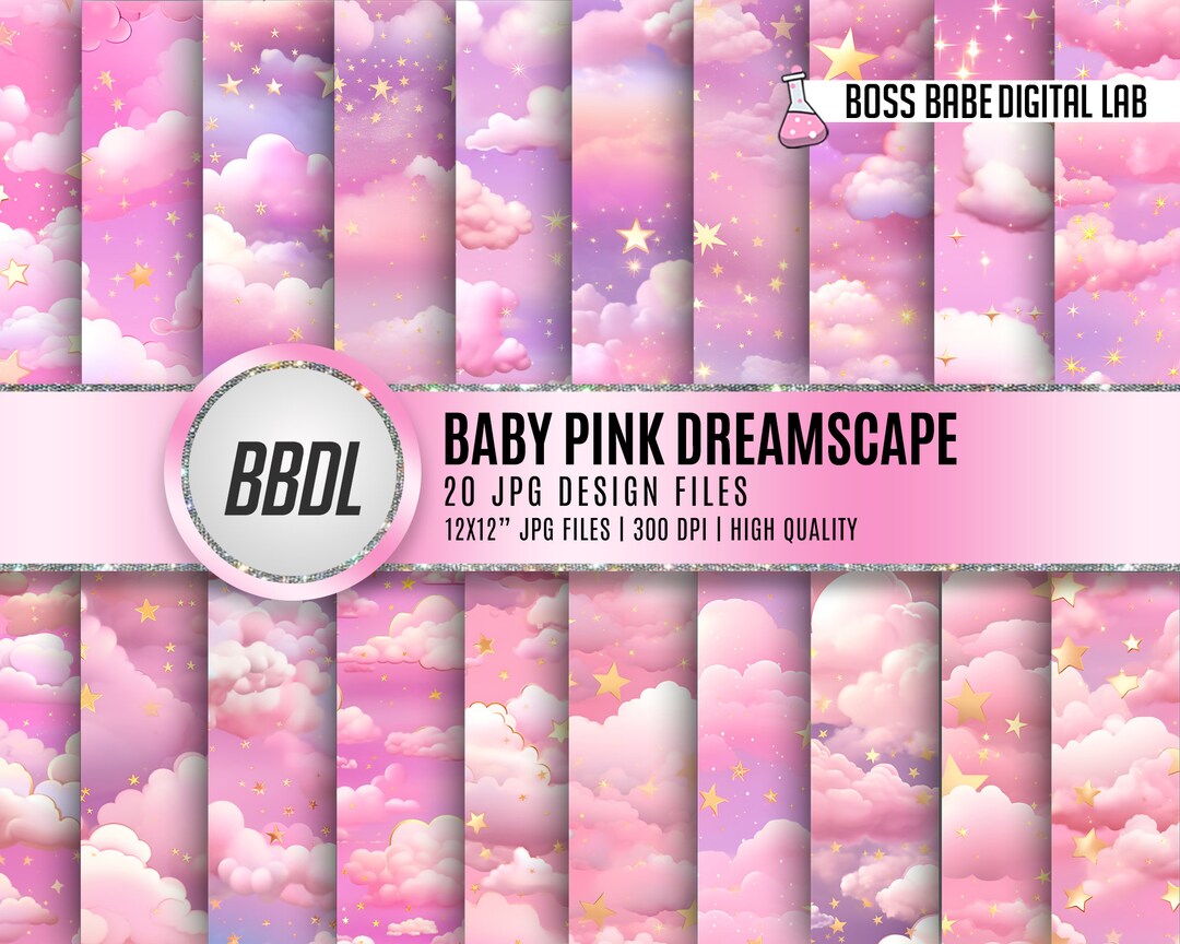 20 Baby Pink Dreamscape Digital Papers, Seamless Baby Patterns, Pink ...