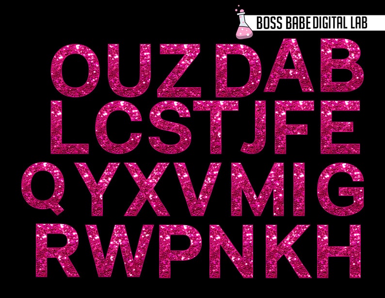 Pink Glitter Alphabet Clipart Pink Glitter Alphabet Design | Etsy