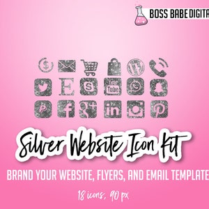 Silver Glitter Website Icon Kit, Silver Glitter Social Media Icons ...