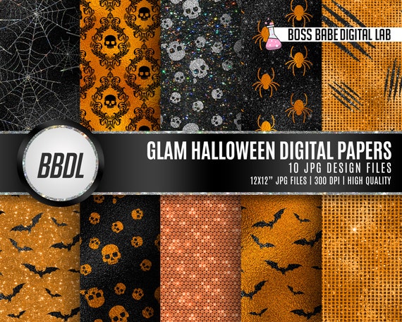 Orange and Black Halloween Foil Digital Papers 300 Dpi High | Etsy