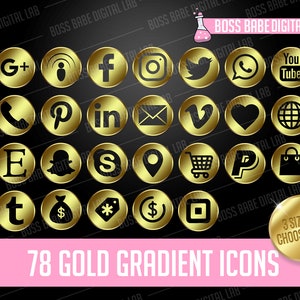 Gold Gradient Icon Kit, Gold Social Media Icons, Gold Social Media ...