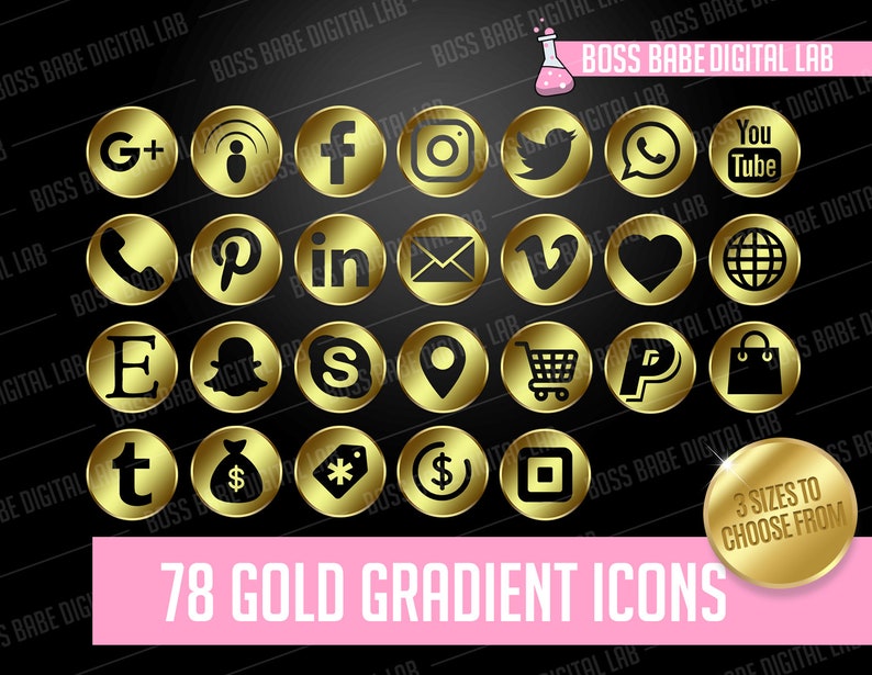 Gold Gradient Icon Kit, Gold Social Media Icons, Gold Social Media ...