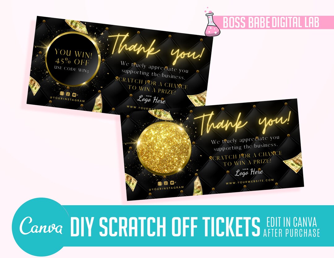 DIY Canva Scratch off Ticket, Digital File Only, Customer Thank You ...