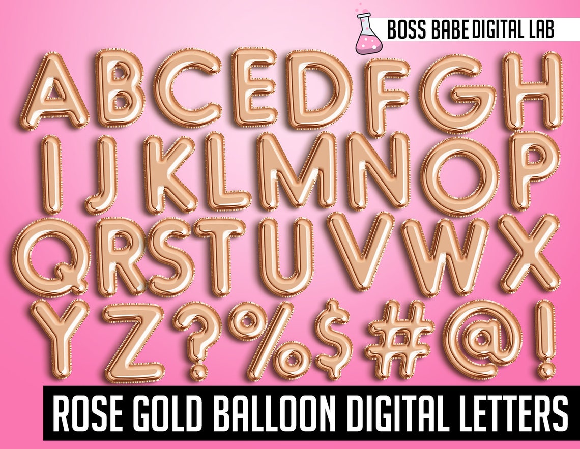 Rose Gold Foil Balloon Alphabet Clipart Commercial Use Rose - Etsy