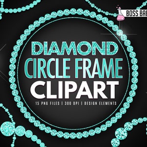 Glam Diamond Circle Frame Clipart, Diamond Design Elements, Diamond ...