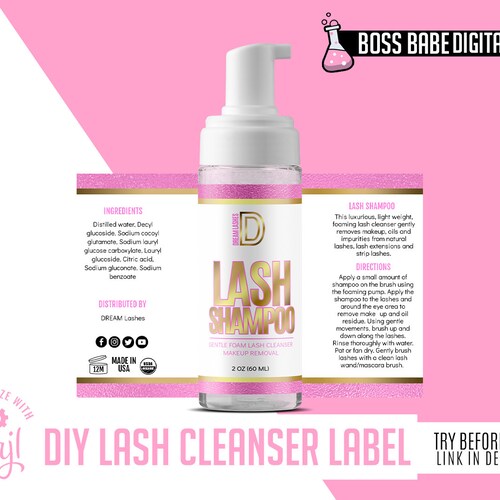 LASH PRODUCT LABEL Design Lash Shampoo Label Template Diy - Etsy