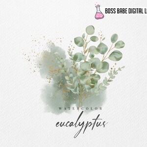 Watercolor Eucalyptus Clipart, Gold Foliage, Greenery Clipart ...