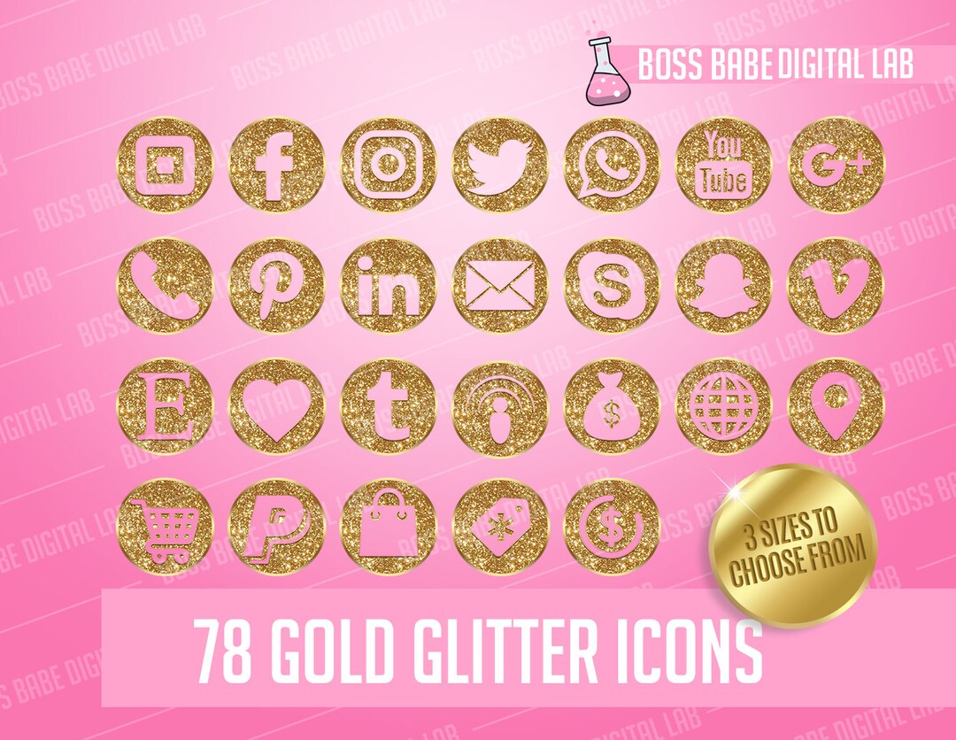 Gold Glitter Icon Kit, Gold Social Media Icons, Gold Social Media Icons ...