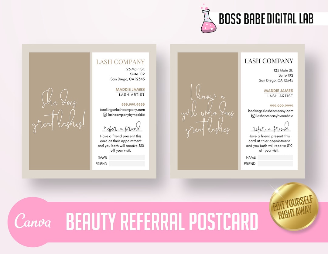 DIY Canva Beauty Referral Card, Lash Artist Referral Postcard Design ...