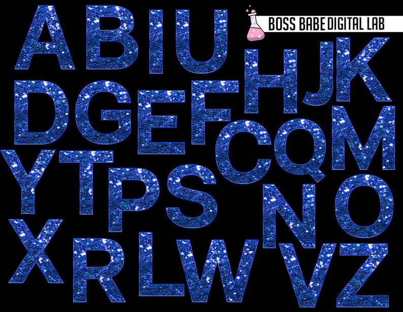 Blue Glitter Alphabet Clipart Blue Glitter Alphabet Design - Etsy