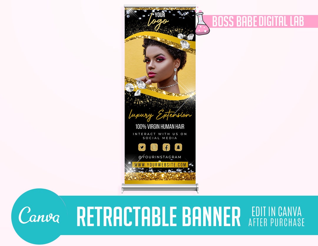 DIY Canva Hair Bundle Retractable Banner, Silver and Pink Canva Hair ...