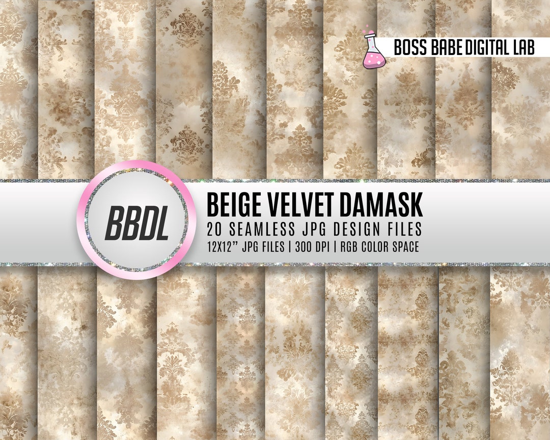 Beige Seamless Damask Digital Papers, Scrapbook Paper, Beige Damask ...