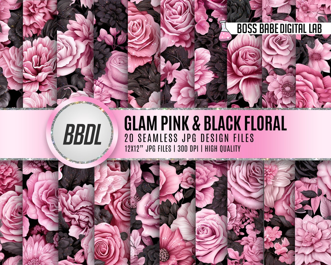 20 Pink and Black Floral Glam Digital Paper | Pink Glam Patterns | Pink ...