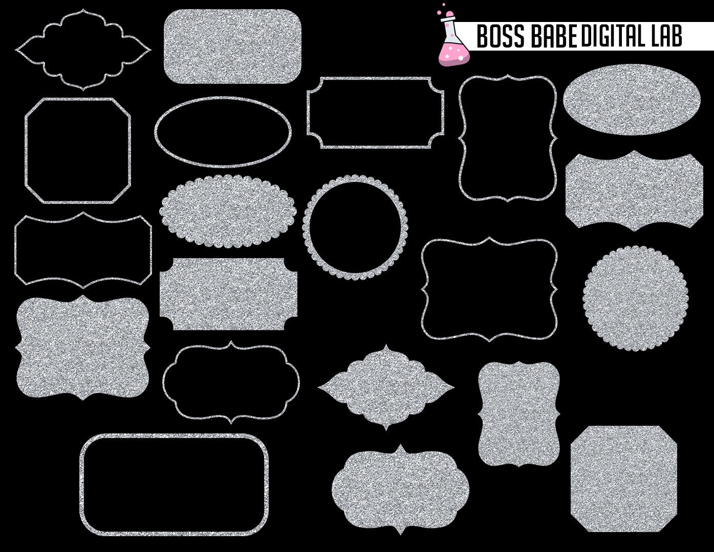 Silver Glitter Frame Clipart, Silver Glitter Design Elements, Silver ...