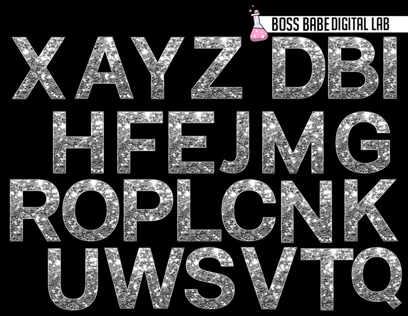 Silver Glitter Alphabet Clipart Silver Glitter Alphabet | Etsy