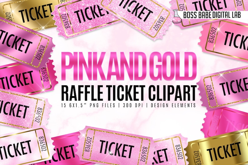 Golden and Pink Raffle Tickets Clipart Cinema Clipart Raffle - Etsy